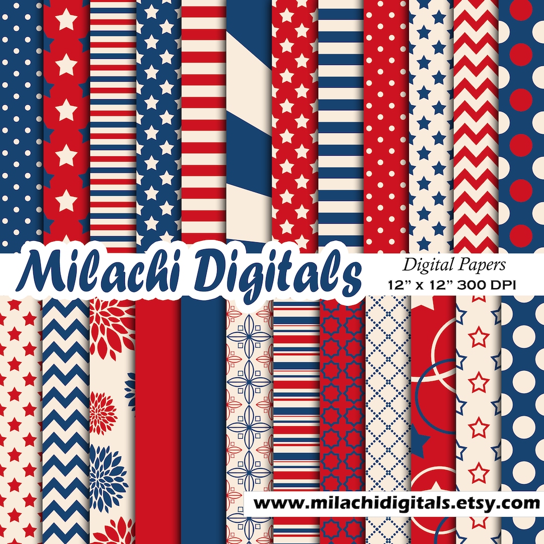 4th of July Digital Paper, Patriotic Scrapbook Papers, Fourth of July ...