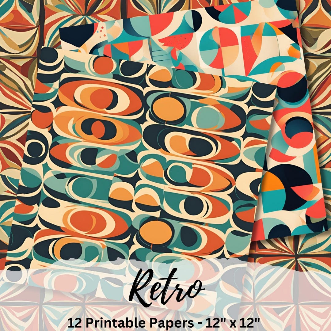 Retro Digital Paper Pack 12"x12", Journal Pages, Scrapbook Paper, Retro ...