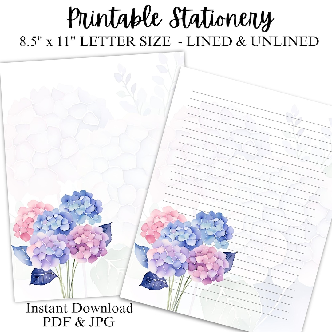 Hydrangea Stationery Printable, Journal, Letter Writing, Office Notepad ...