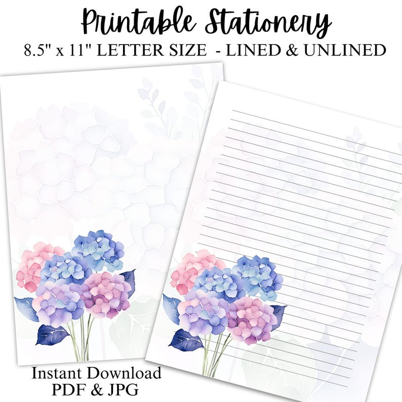 Hydrangea Stationery Printable, Journal, Letter Writing, Office Notepad ...