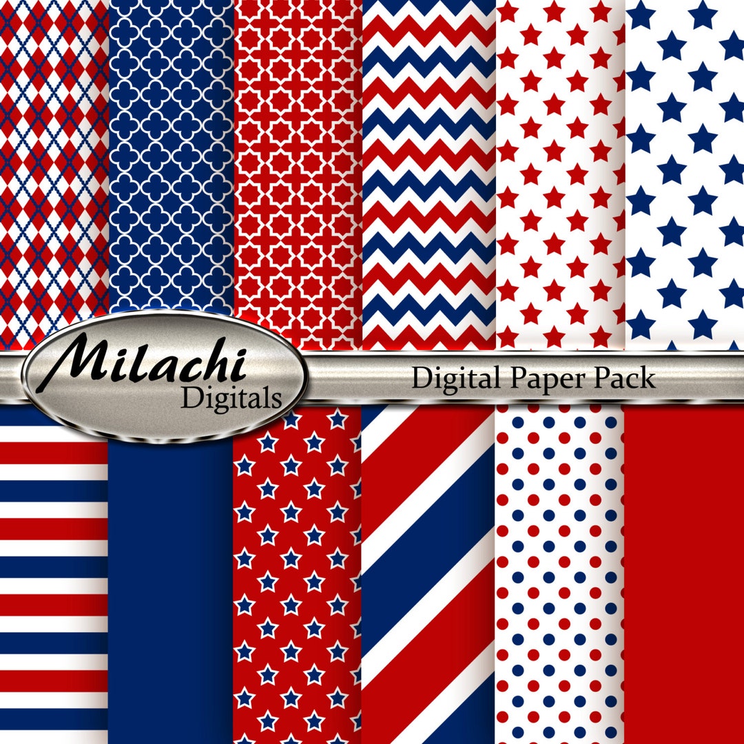 USA Digital Paper Pack, Scrapbook Papers - Commercial Use - Instant ...