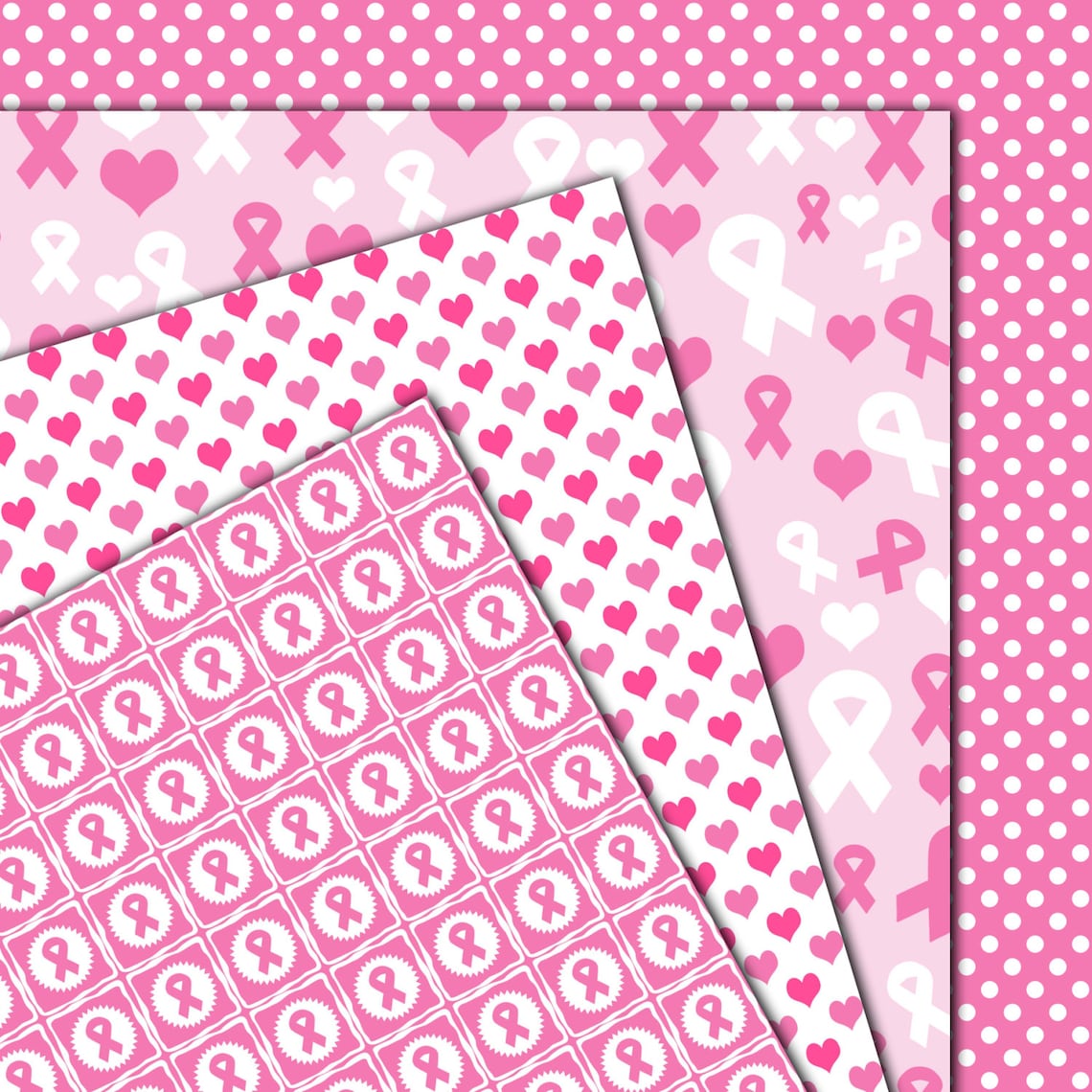 Cancer Ribbon Digital Paper Breast Cancer Awareness Scrapbook | Etsy