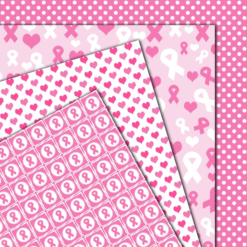 Cancer Ribbon Digital Paper Breast Cancer Awareness Scrapbook - Etsy