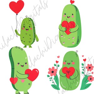 Valentine's Day Pickle Clipart, 8 Cute PNG Designs for Crafts, Funny ...