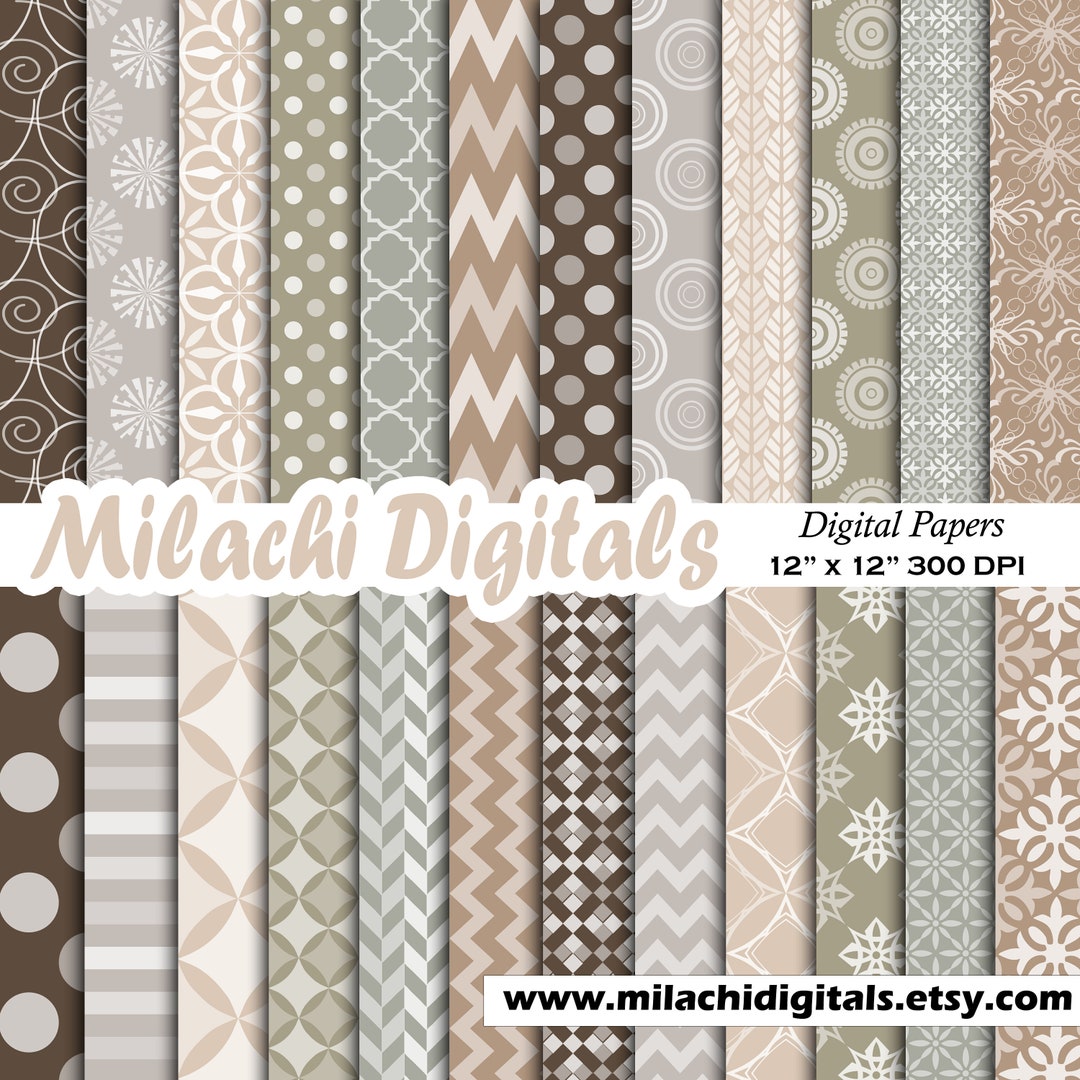 Neutral Boho Digital Paper, Seamless Backgrounds, Bohemian Scrapbook ...