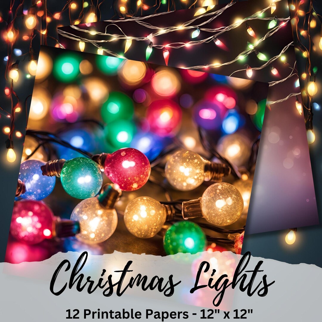 Christmas Lights Digital Paper Pack 12"x12", Christmas Scrapbook Paper ...