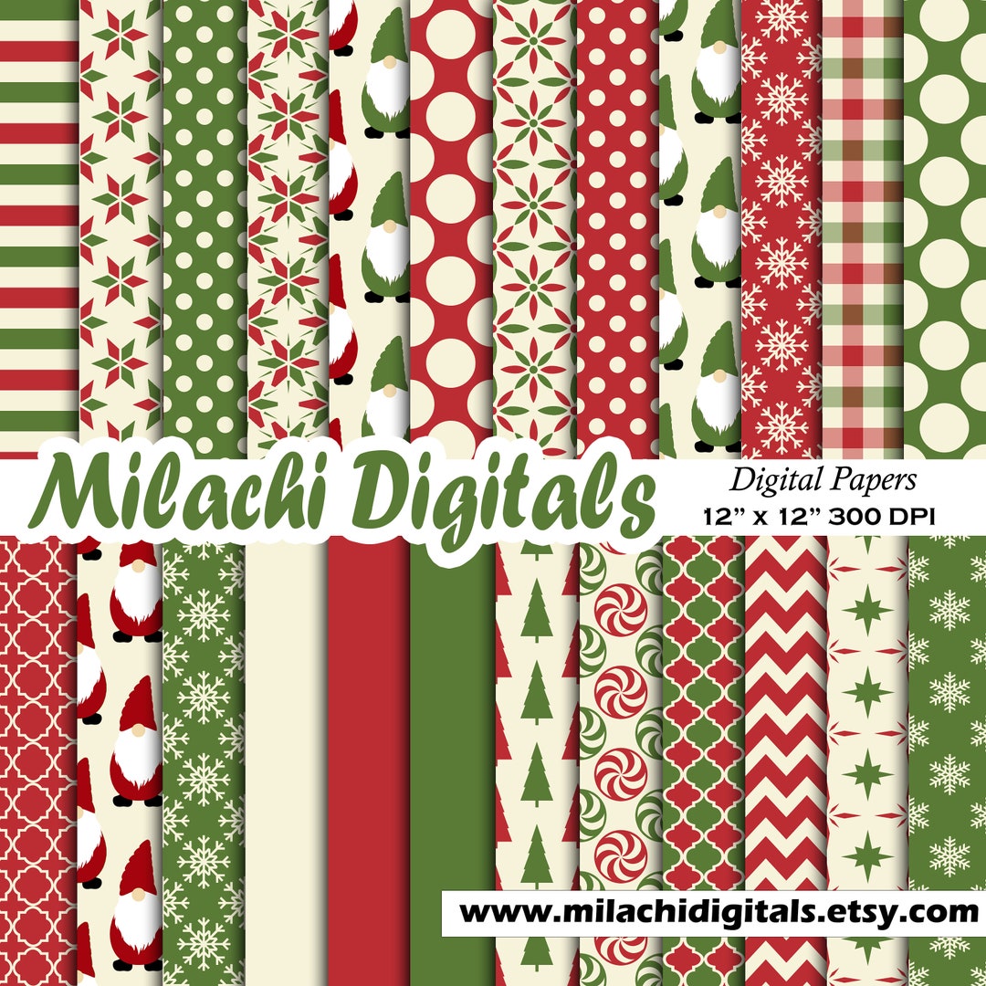 Christmas Gnomes Digital Paper, Gnome Background, Holiday Scrapbook ...