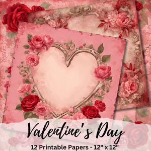 Valentine's Day Digital Paper Pack 12x12, Printable Scrapbook Paper ...
