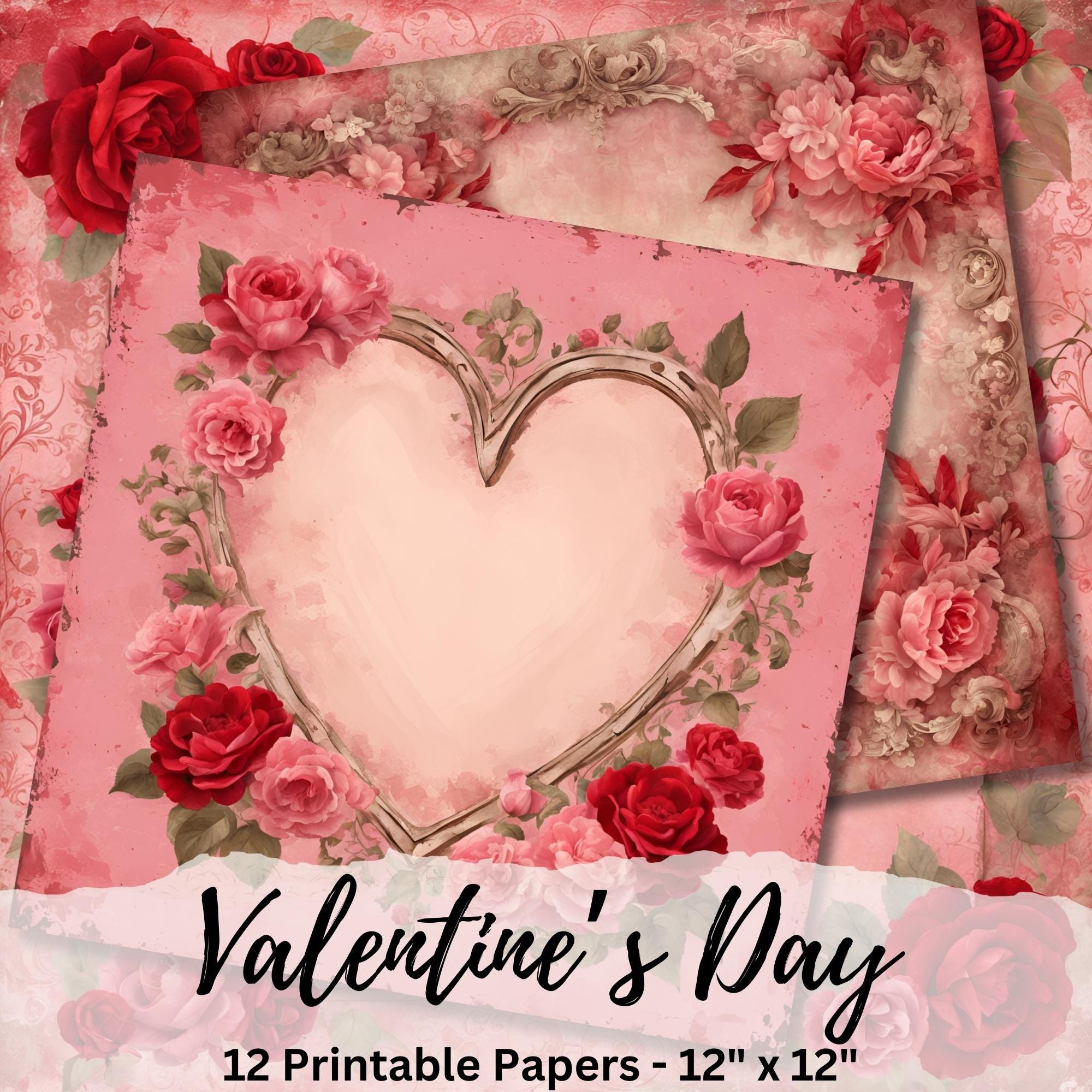 Valentine's Day Digital Paper Pack 12"x12", Printable Scrapbook Paper ...