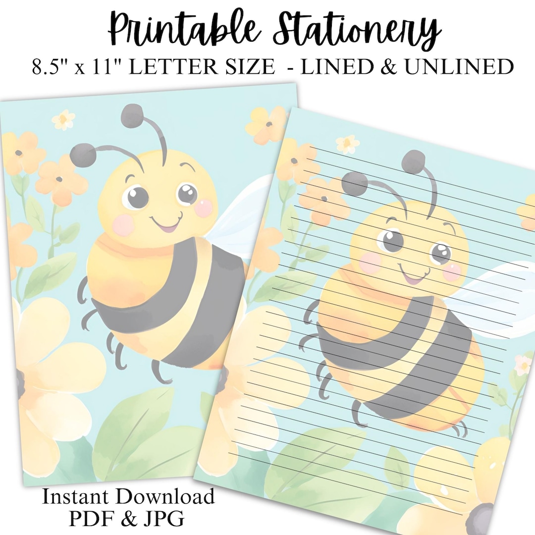 Bumble Bee Stationery Printable, Journal Paper, Letter Writing Paper ...