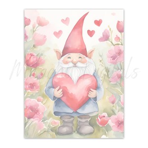 Valentine's Day Gnome Printable Writing Paper Stationery, Digital Paper ...