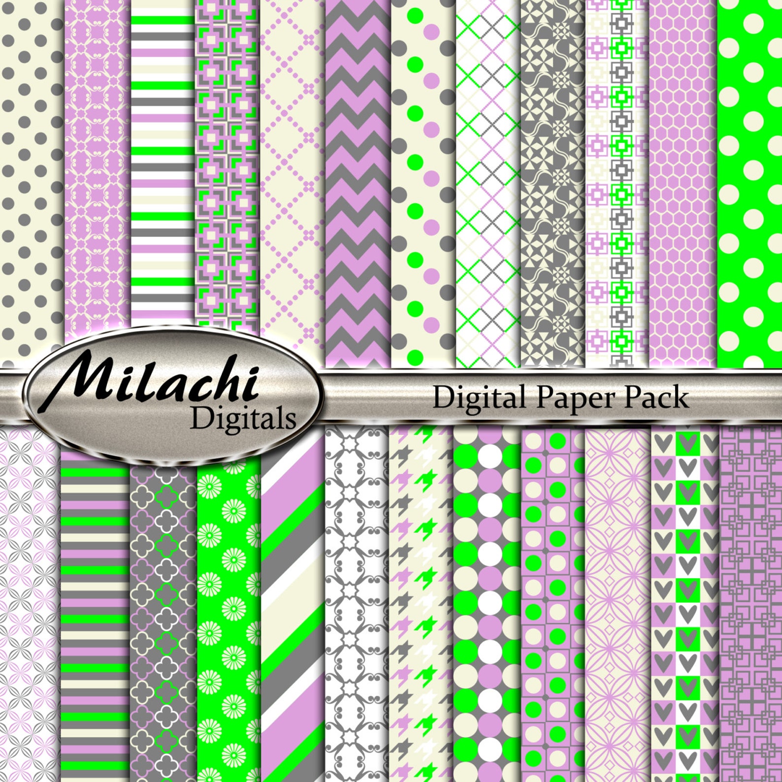 Gray Beige Lime Plum Digital Paper Pack, Scrapbook Papers, Backgrounds ...