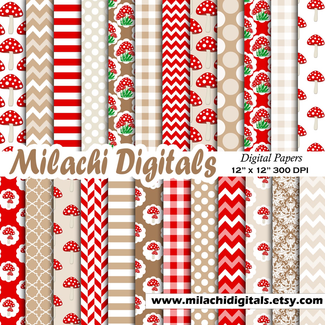 Mushroom Digital Paper, Seamless Backgrounds, Mushroom Scrapbook Papers ...