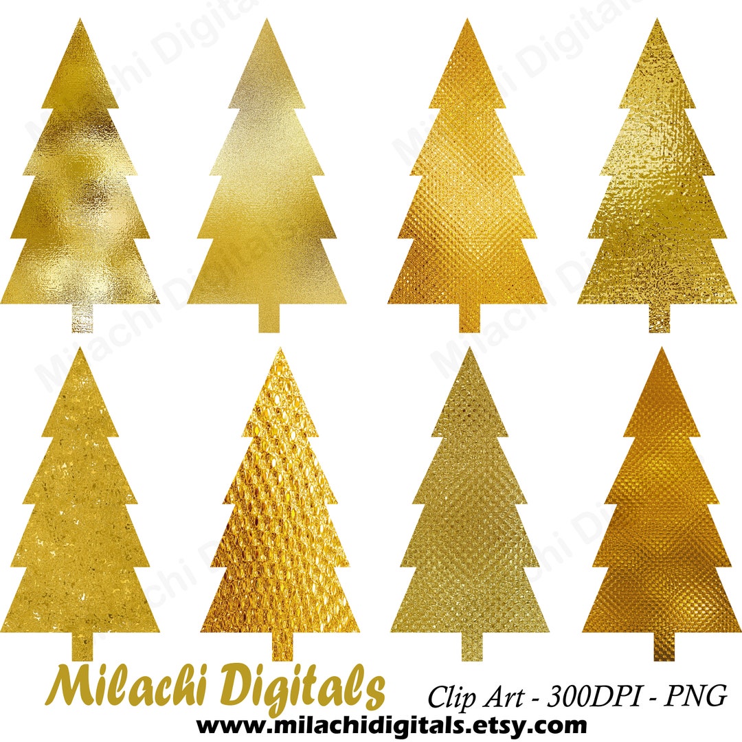 Gold Christmas Tree Clipart Holiday Clip Art Printable Card Making ...