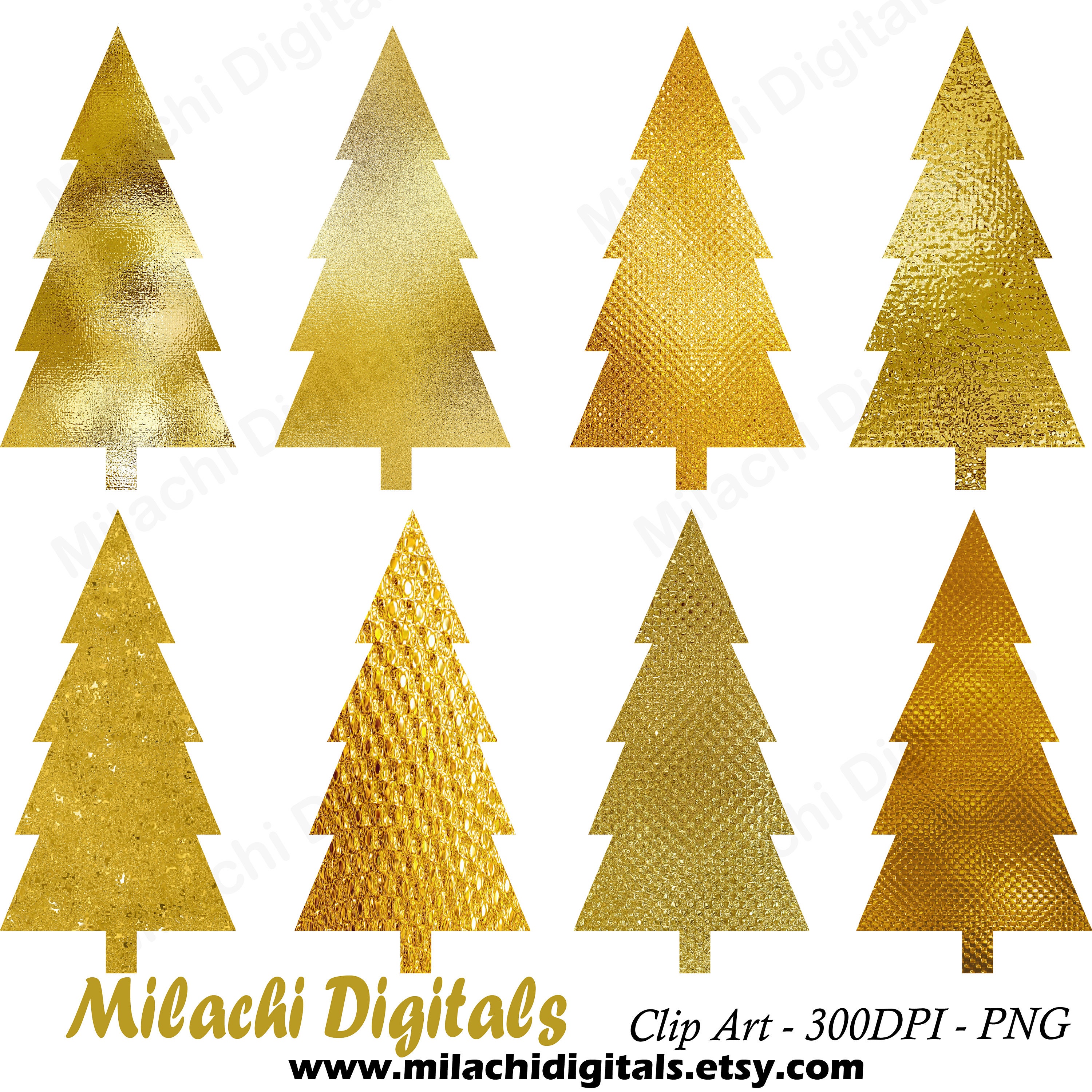 Gold Christmas Tree Clipart Holiday Clip Art Printable Card | Etsy
