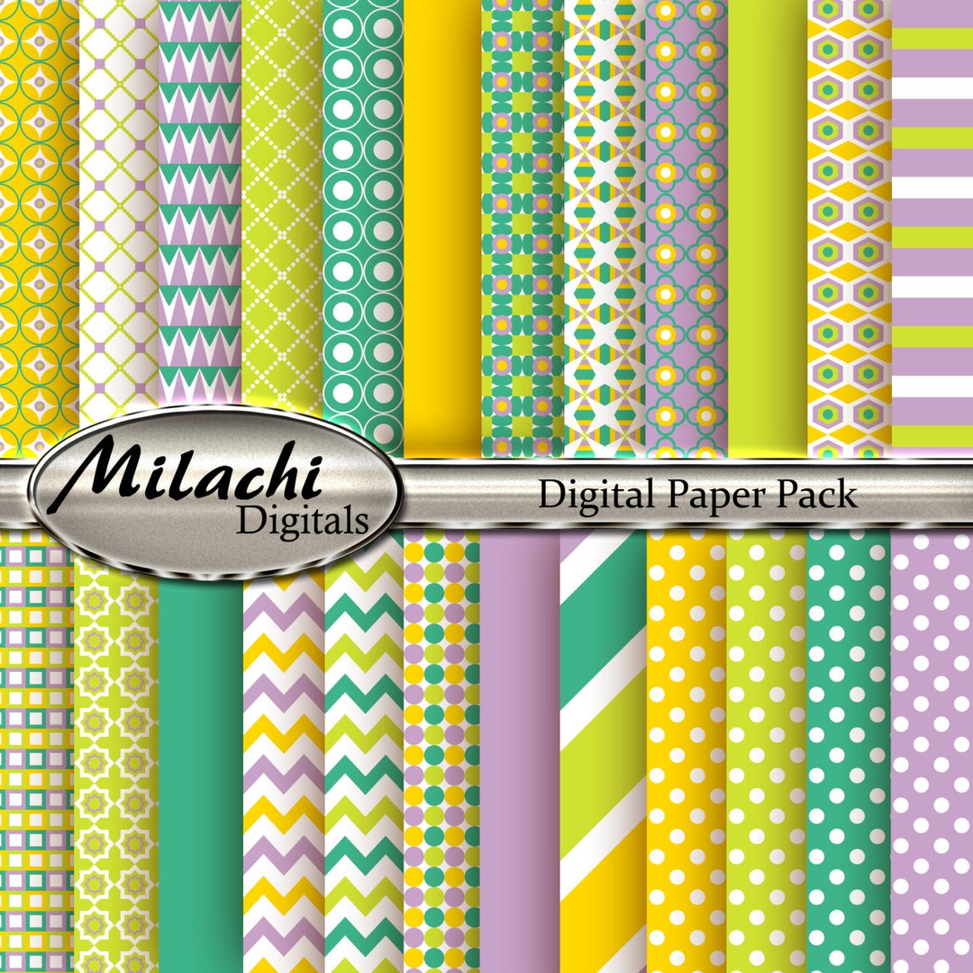 Lilac Mint Pear Yellow Digital Paper Pack, Scrapbook Papers, Commercial ...