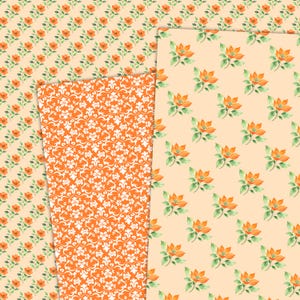 Orange Flowers Digital Paper, Seamless 12"x12" Scrapbook Paper, Junk ...