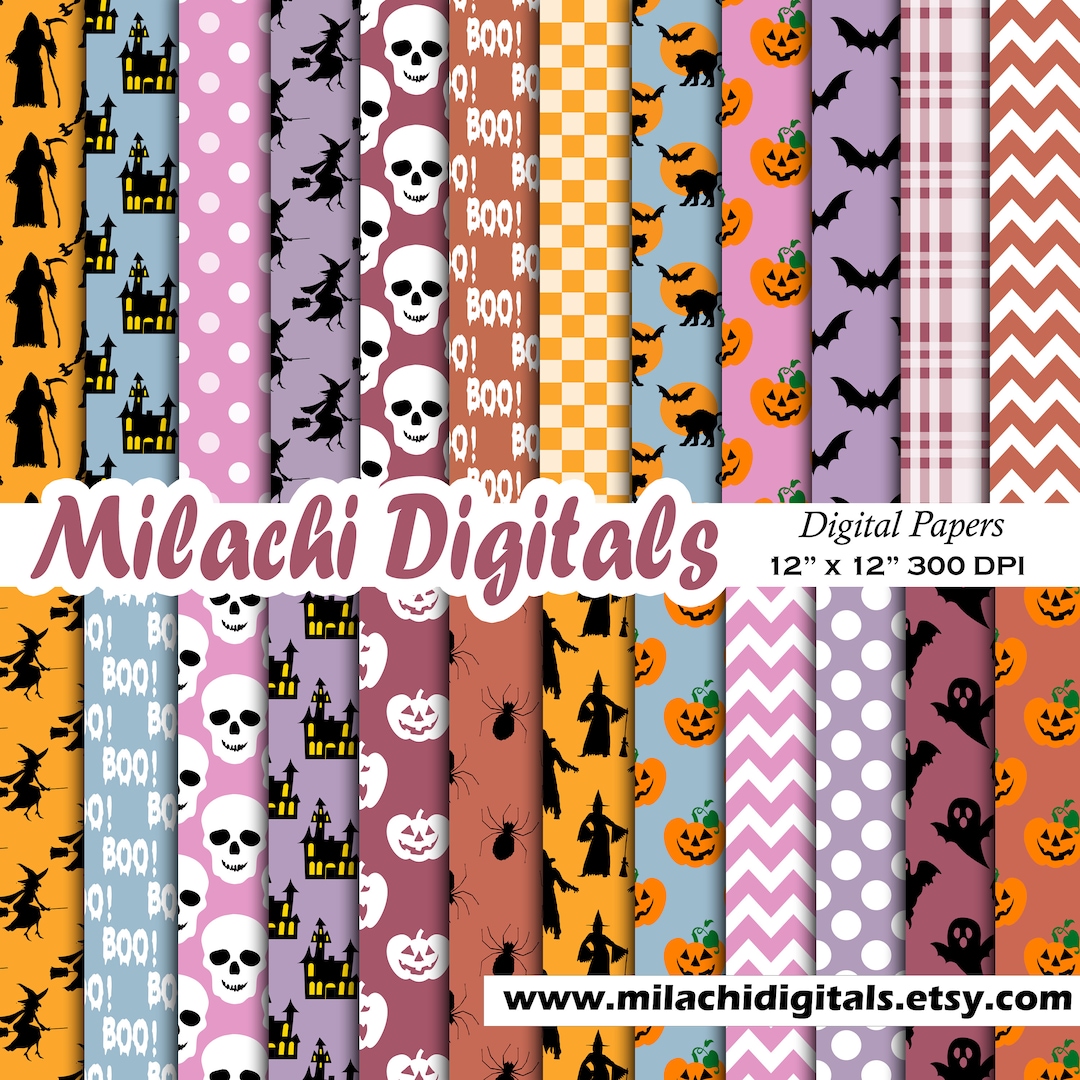 Halloween Digital Paper Seamless Trick or Treat Scrapbook Papers Skull ...