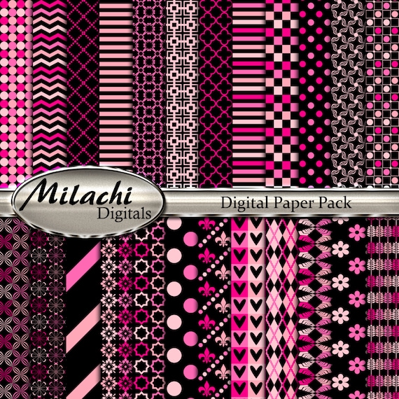 Black and Pink Digital Paper Pack Scrapbook Papers - Etsy