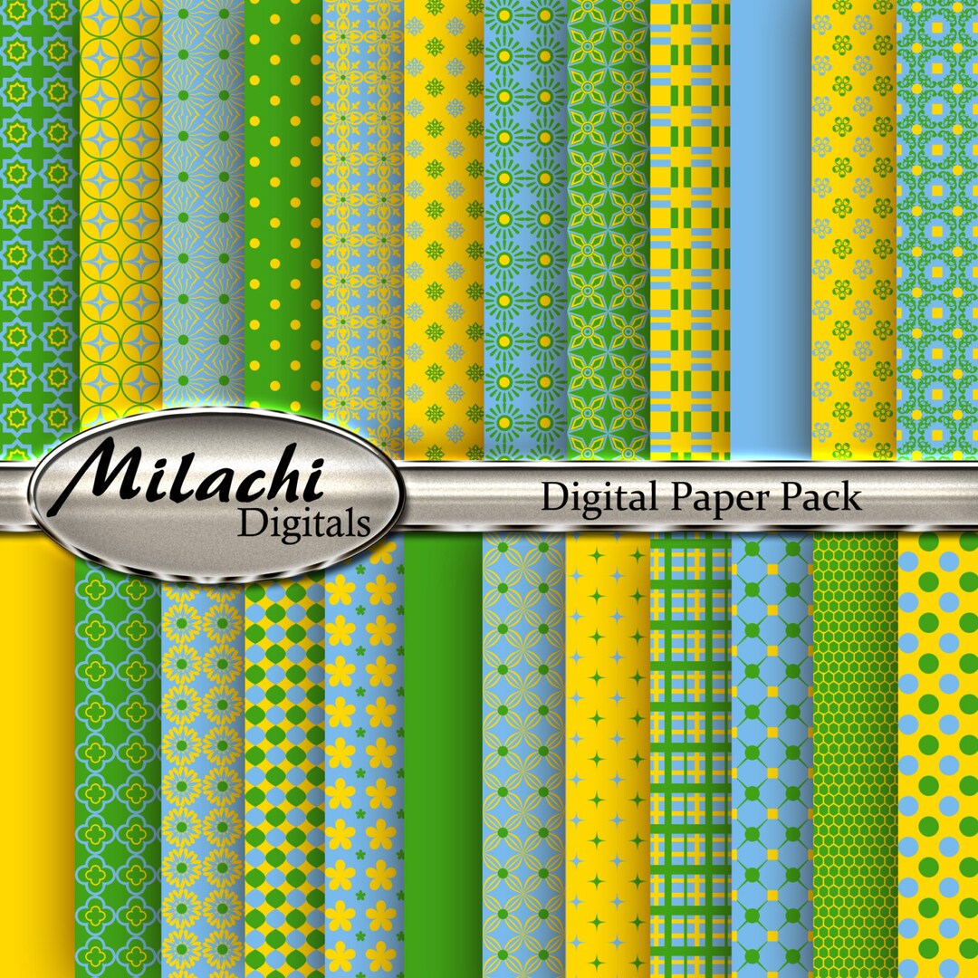Green Blue and Yellow Digital Paper Pack - Commercial Use - Instant ...