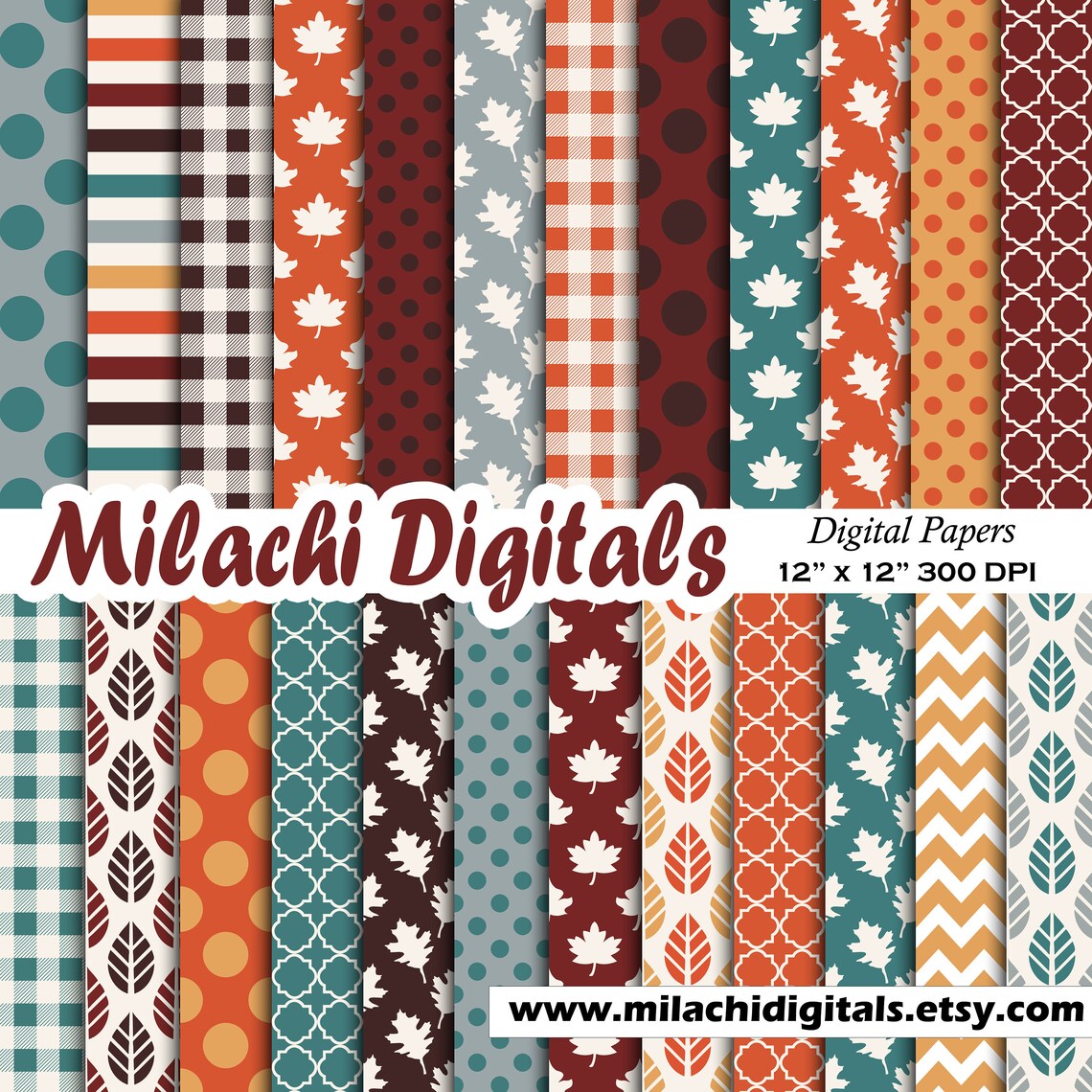 Thanksgiving Digital Paper Leaf Scrapbook Papers Fall - Etsy