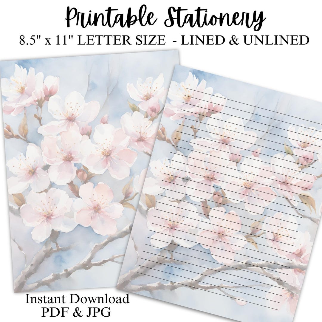 Cherry Blossom Stationery Printable, Journal Paper, Letter Writing ...
