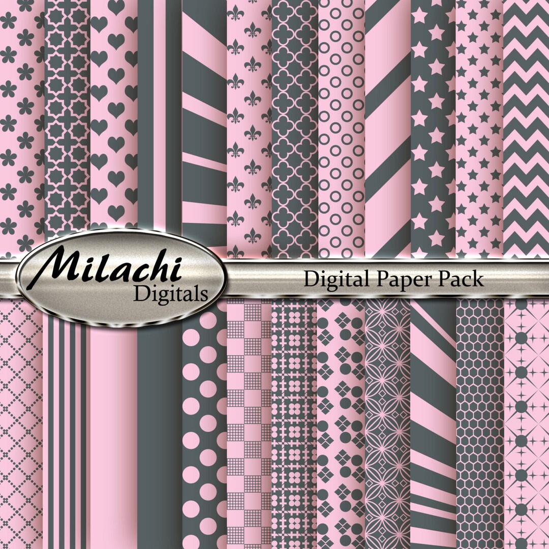 Light Pink and Gray Digital Paper Pack - Commercial Use - Instant ...