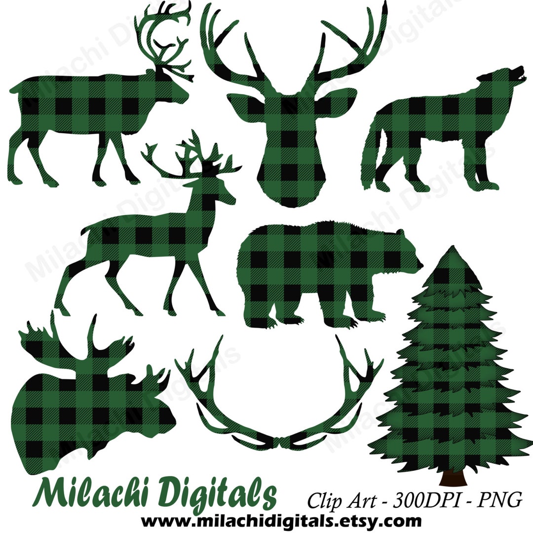 Buffalo Plaid Clipart, Lumberjack Clipart, Planner Stickers, Animal ...