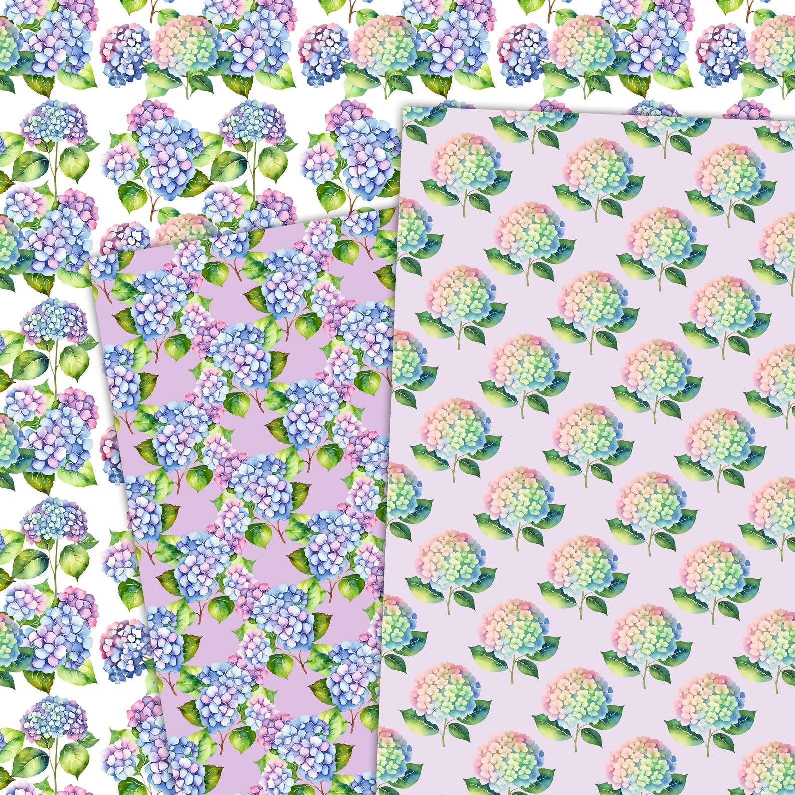 Hydrangea Digital Paper Seamless 12"x12" Scrapbook Paper, Junk Journal ...