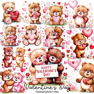 Valentine’s Day Bear Clipart, 12 PNG Images With Transparent Background ...