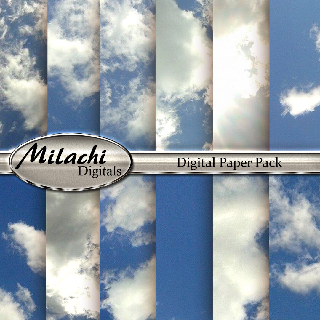 Sky Clouds Digital Paper Pack, Scrapbook Papers - Commercial Use ...
