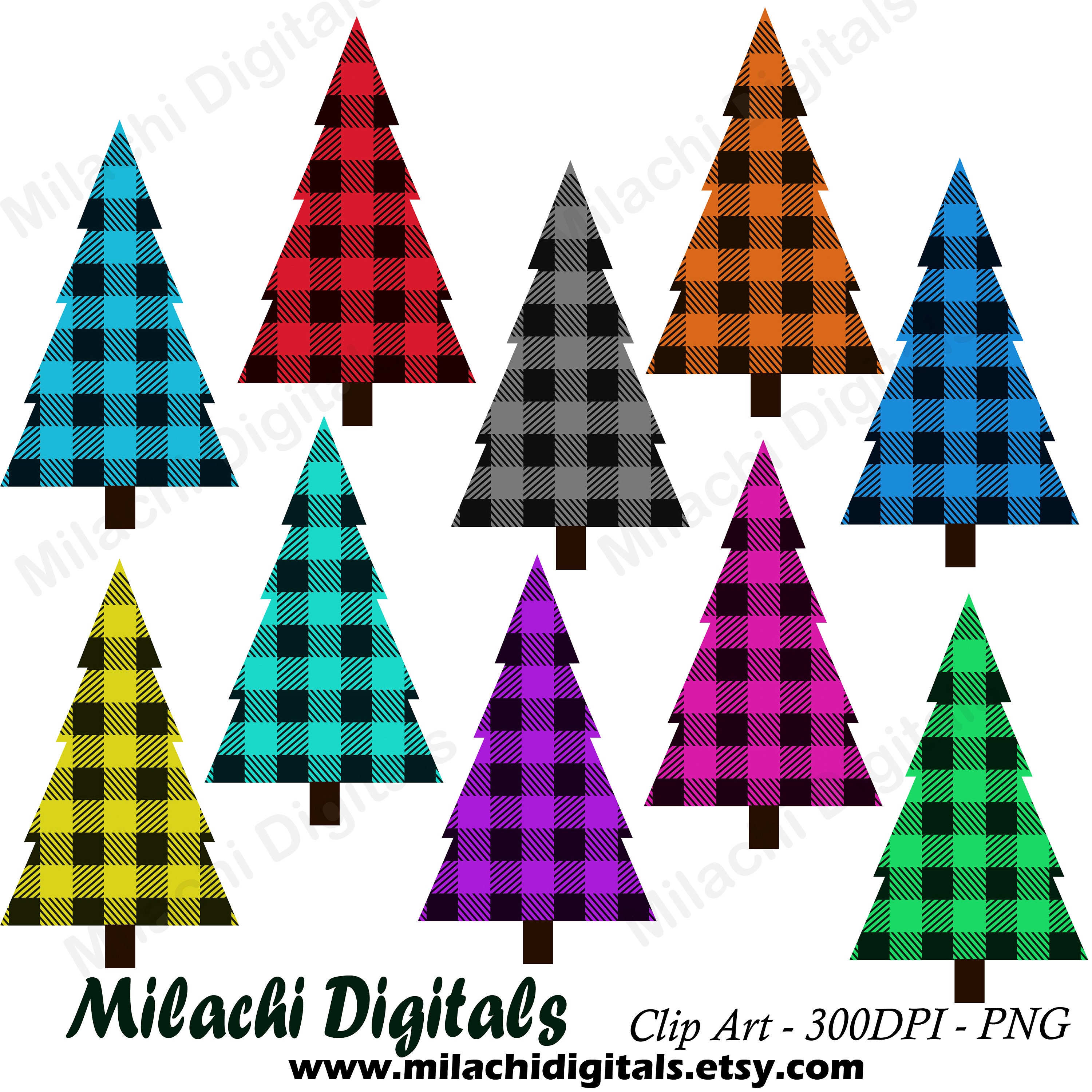 Buffalo plaid christmas tree clipart png lumberjack digital | Etsy