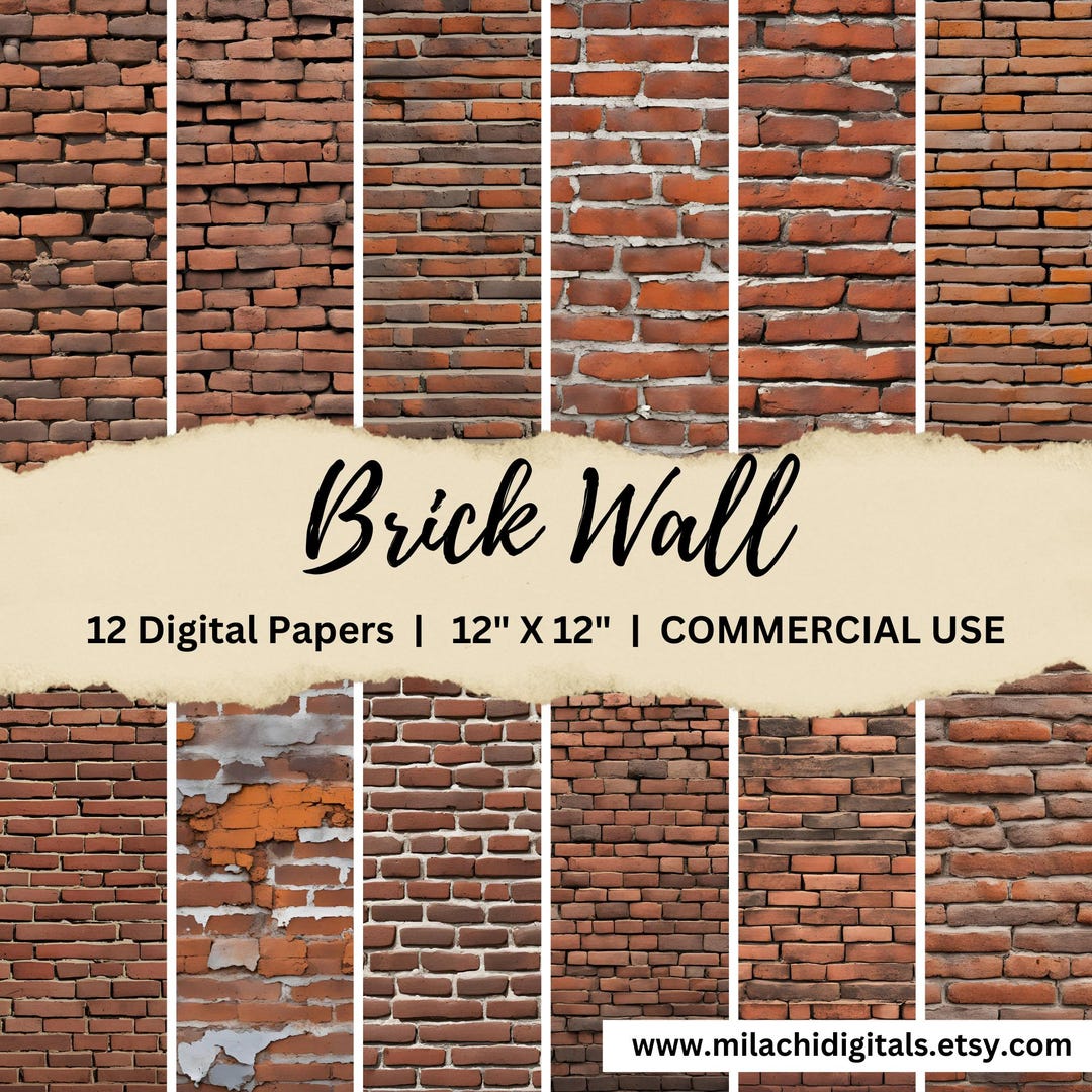 Brick Wall Digital Paper, Brick Backgrounds, Junk Journal Pages ...