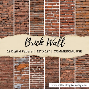 Brick Wall Digital Paper, Brick Backgrounds, Junk Journal Pages ...