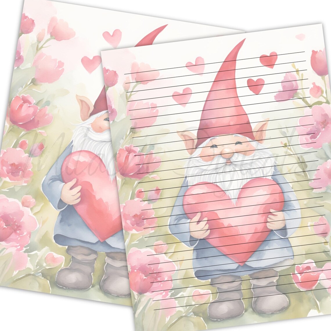 Valentine's Day Gnome Printable Writing Paper Stationery, Digital Paper ...