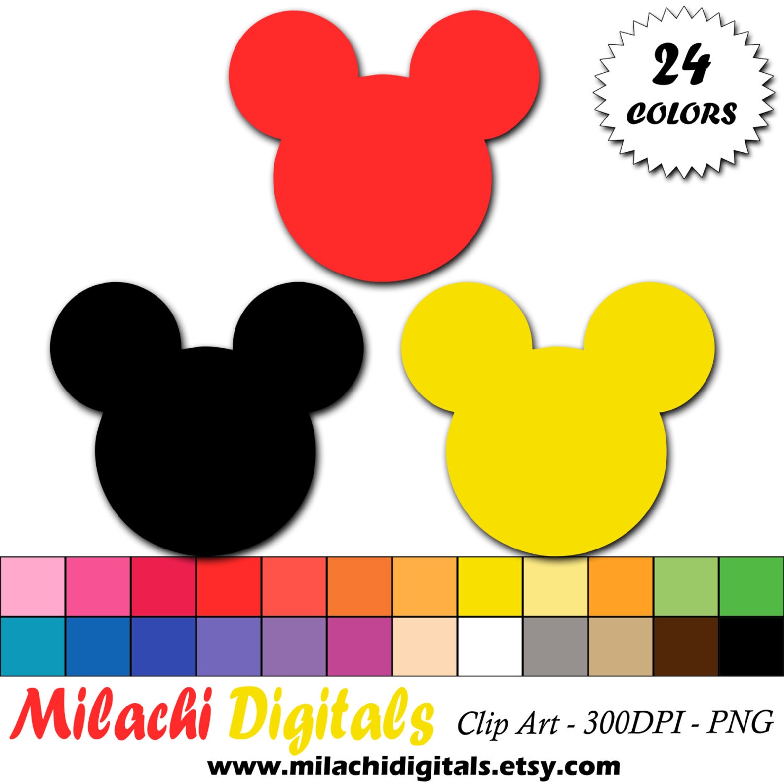 Mickey mouse clipart mickey head clip art icon graphics | Etsy