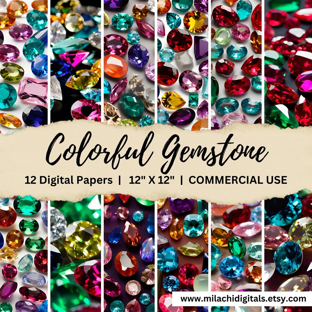 Colorful Gemstone Digital Paper, Gemstone Backgrounds, Junk Journal ...
