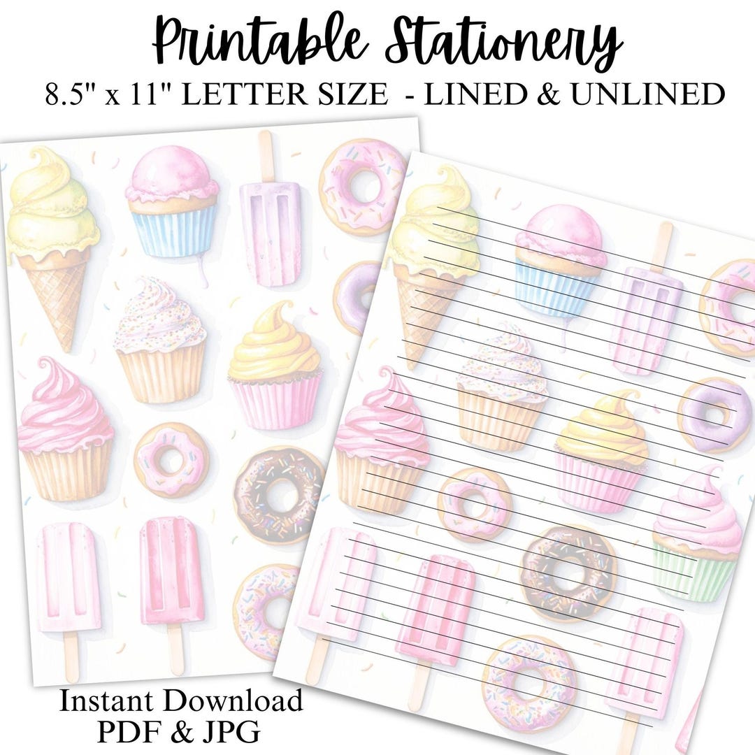 Ice Cream & Sweet Treats Stationery Printable, Cupcakes, Donuts and Ice ...