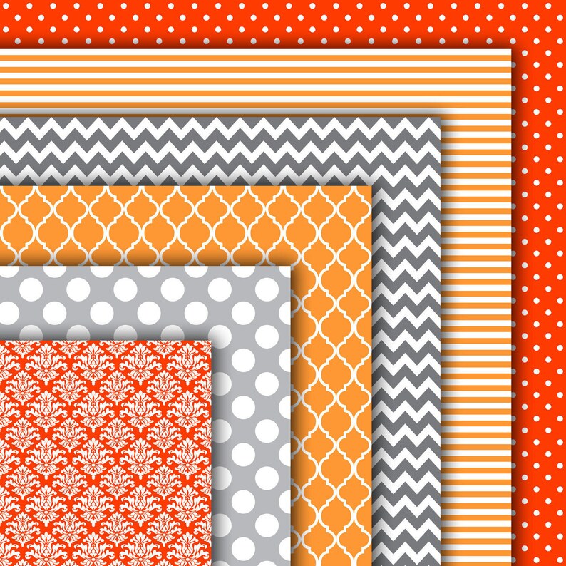 Grey and Orange Digital Paper Scrapbook Papers Background - Etsy