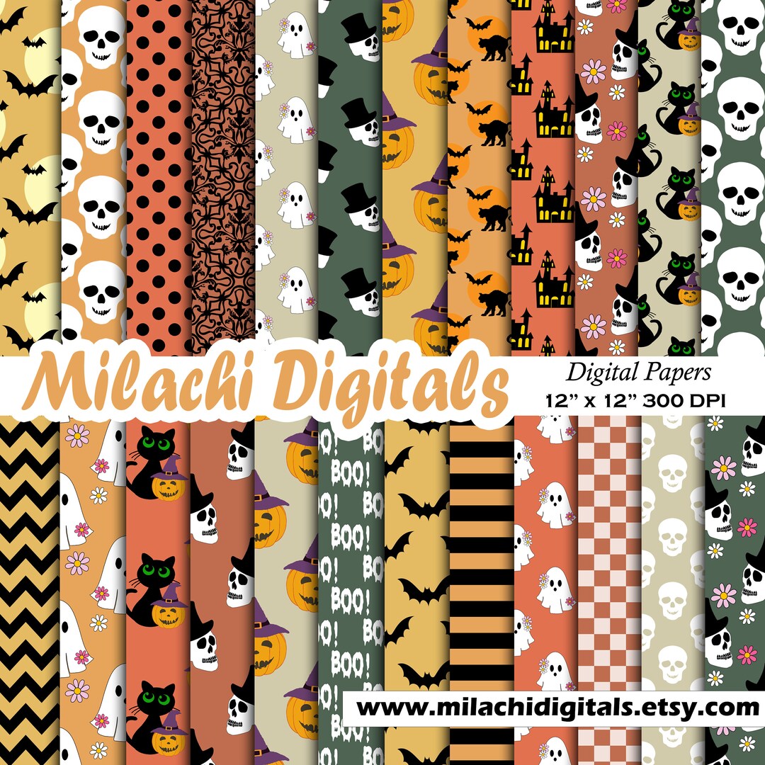 Halloween Digital Paper Seamless Patterns, Spooky Wallpaper, Trick or ...