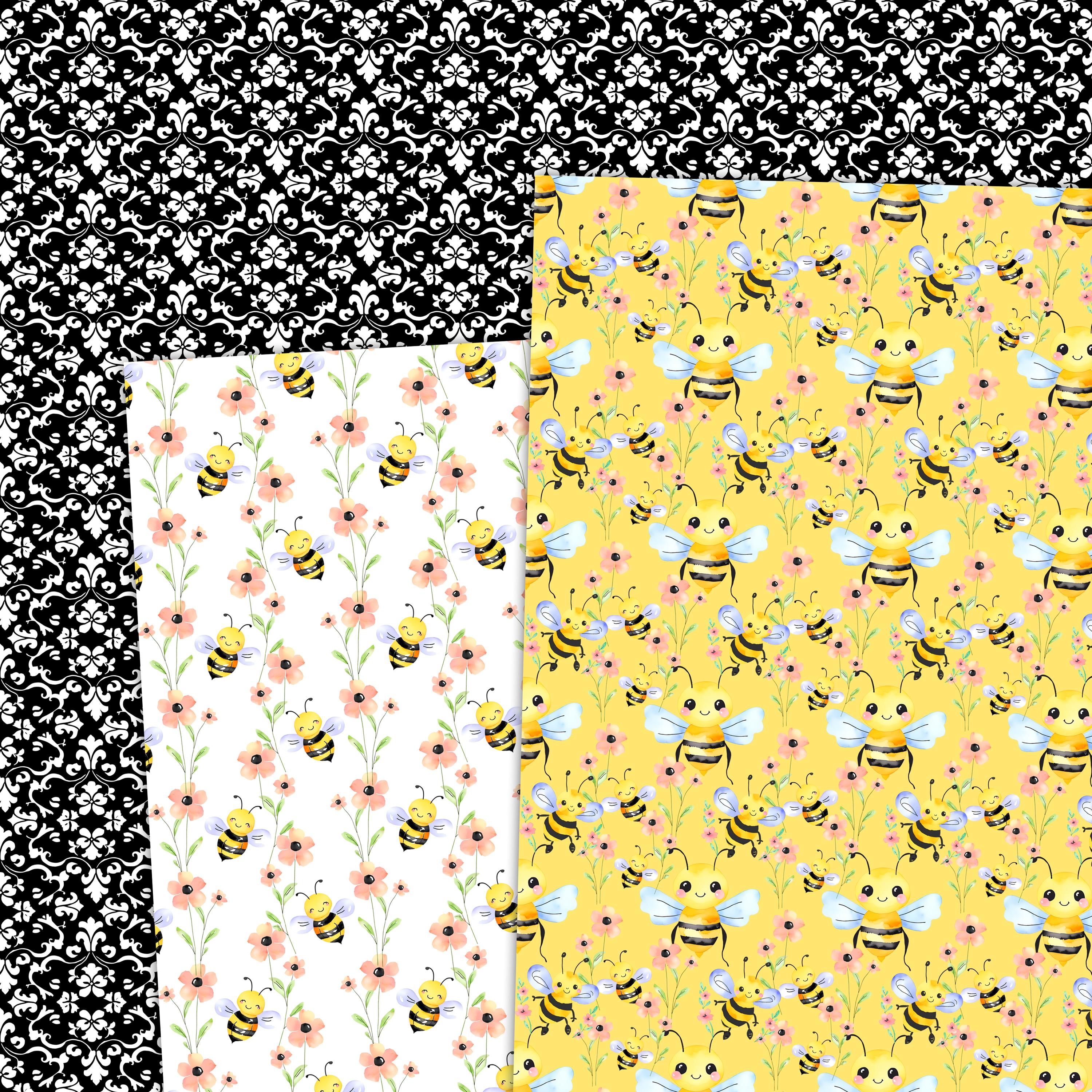 Cute Bee Digital Paper Seamless 12"x12" Scrapbook Paper, Junk Journal ...