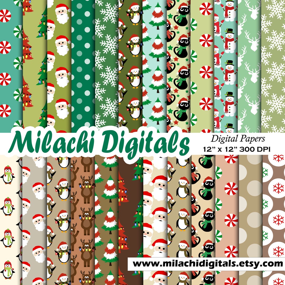 Christmas Digital Paper Seamless Holiday Scrapbook Papers Junk Journal ...