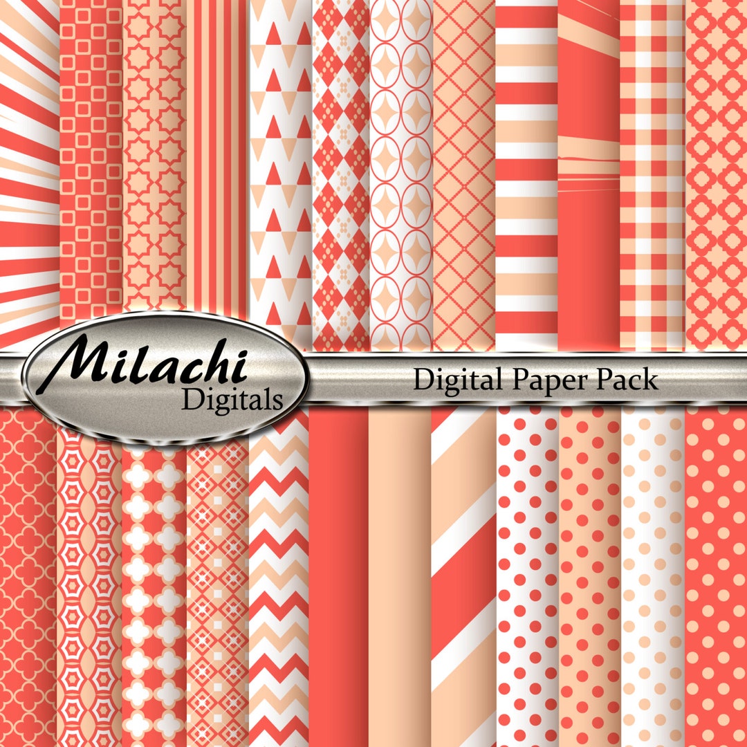 Sunset Orange and Peach Digital Paper Pack, Scrapbook Papers ...
