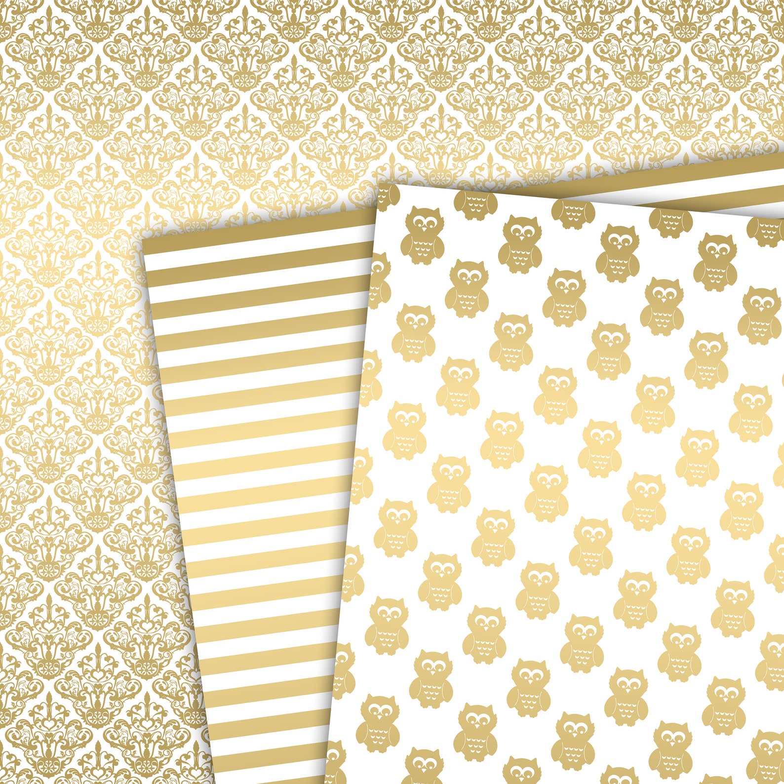 White and Gold Digital Paper, Seamless Pattern, Gold Damask, Scrapbook ...