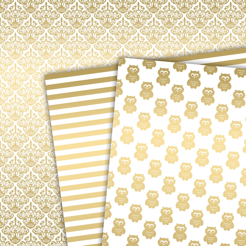 White and Gold Digital Paper Seamless Pattern Gold Damask | Etsy
