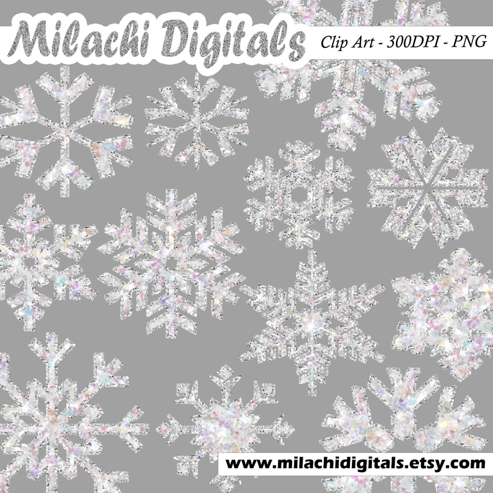 Glitter Snowflakes Clipart, Frozen Snowflakes, Digital Clip Art ...