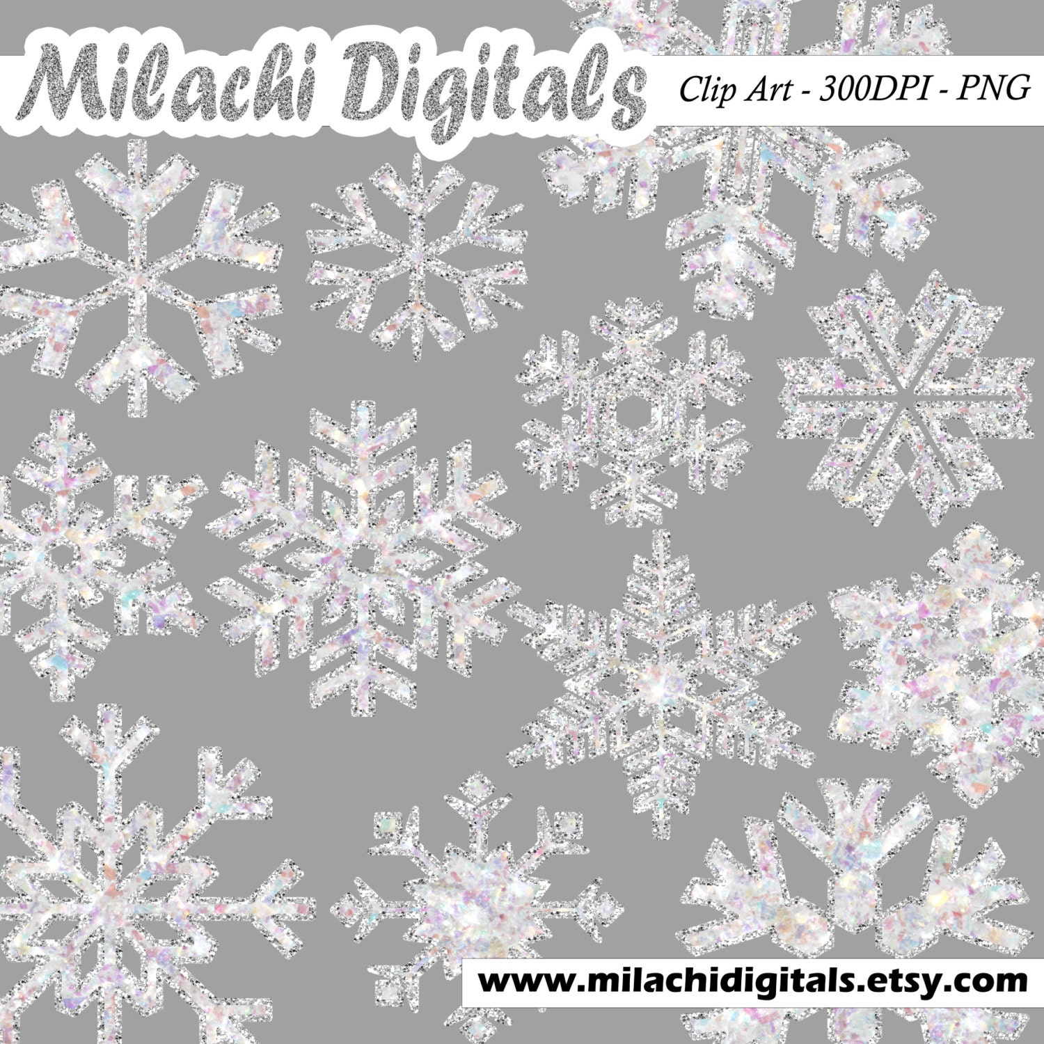 Glitter Snowflakes Clipart Frozen Snowflakes Digital Clip - Etsy