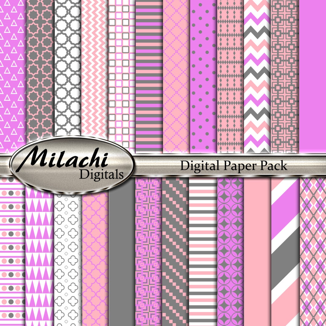Light Pink Gray Violet Digital Paper Pack, Scrapbook Papers, Commercial ...