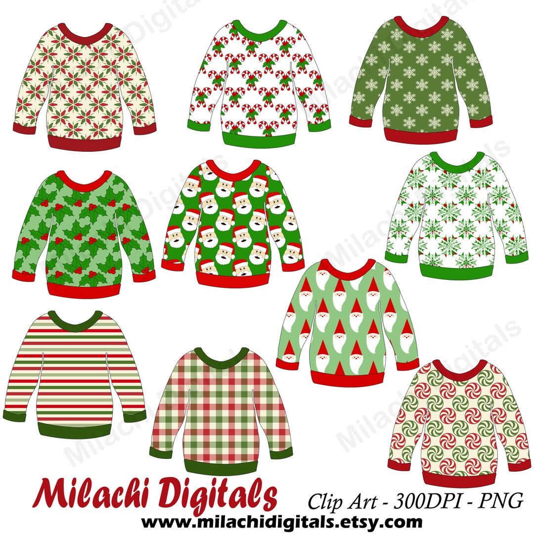 Ugly Christmas Sweater Clipart Digital Printable Noel Clip Art Holiday ...