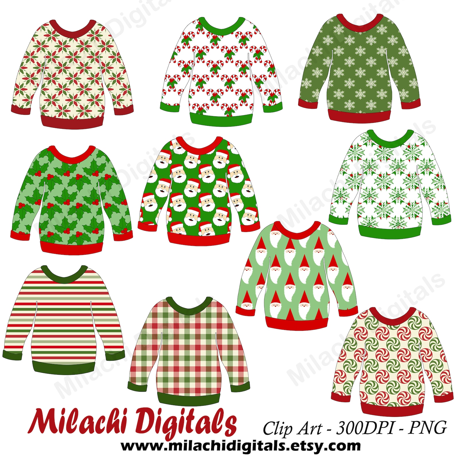 Ugly Christmas Sweater Clipart Digital Printable Noel Clip Art - Etsy